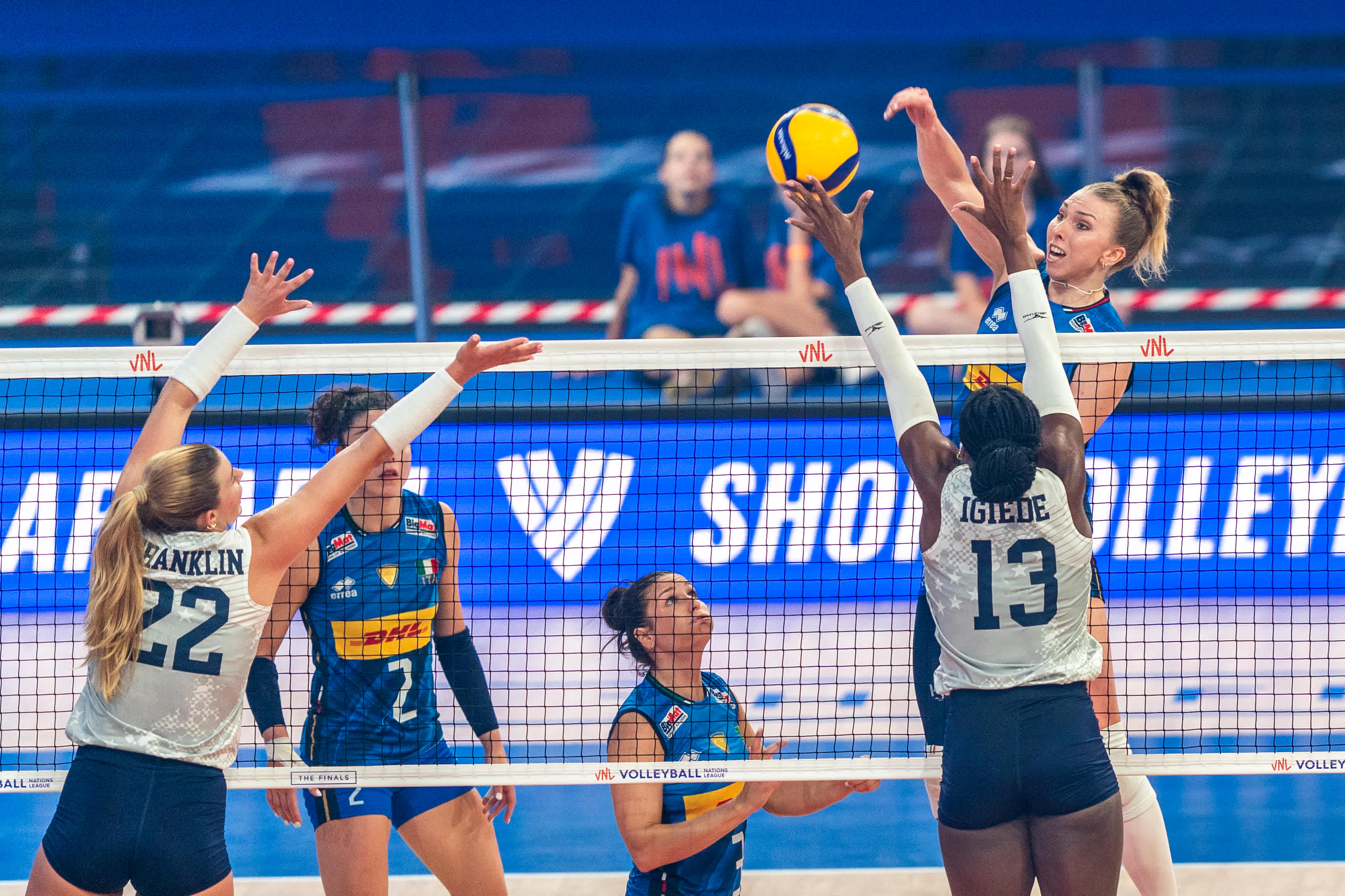 Defending champions Italy are the first semifinalists